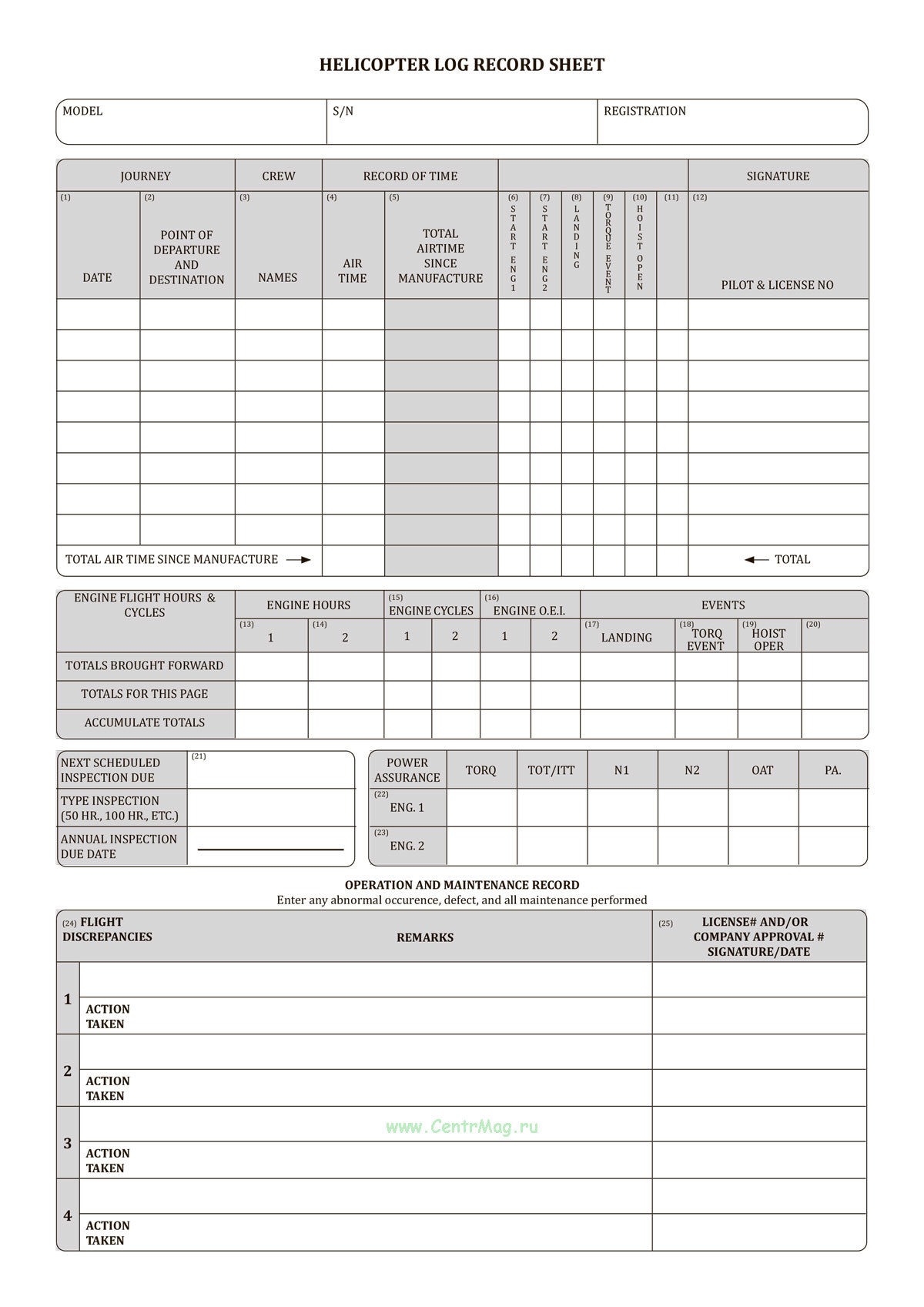 Helicopter Log & Technical Log/Бортовой журнал вертолета и технический ...